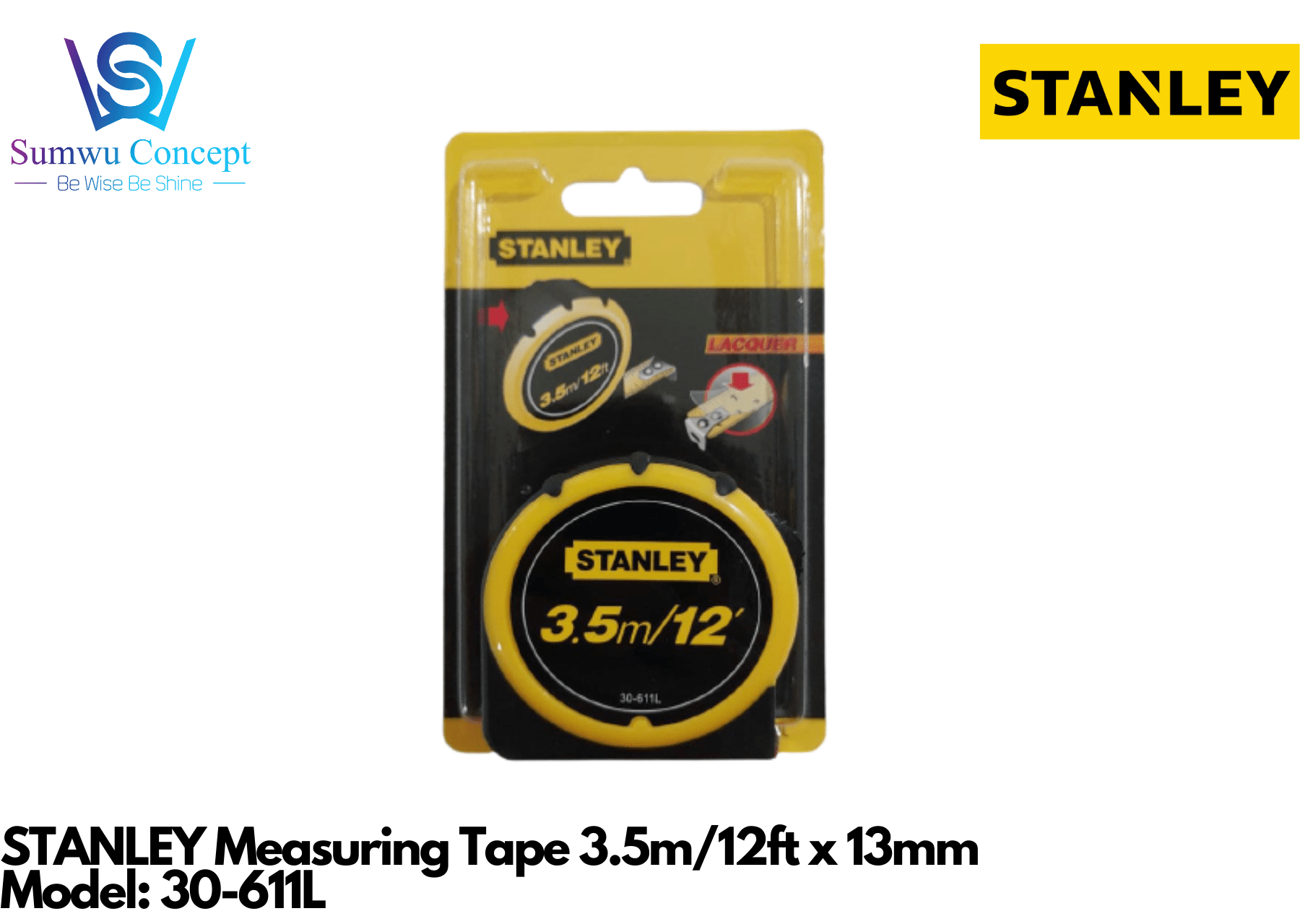 STANLEY RUBBER GRIP MEASURING TAPE 3.5M/12' MODEL: 30-611L - Sumwu Concept