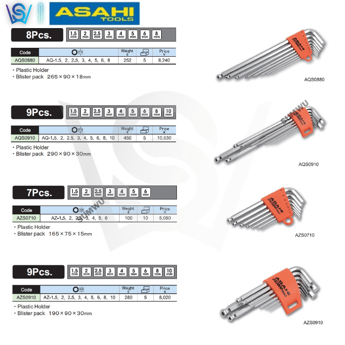 ASAHI BALL POINT HEX KEY L-WRENCH SET 1.5MM - 10MM - Sumwu Concept