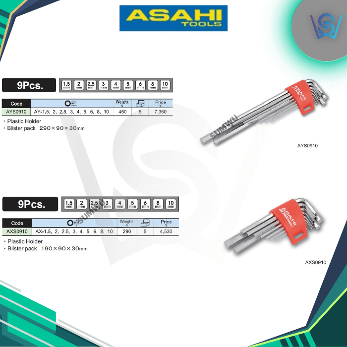 ASAHI HEX KEY L-WRENCH SET 1.5MM - 10MM - Sumwu Concept