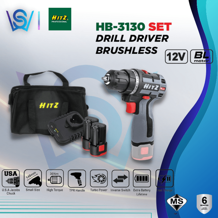 HITZ CORDLESS POWER TOOL BL DRILL DRIVER 12V MODEL: HB-3130 - Sumwu Concept